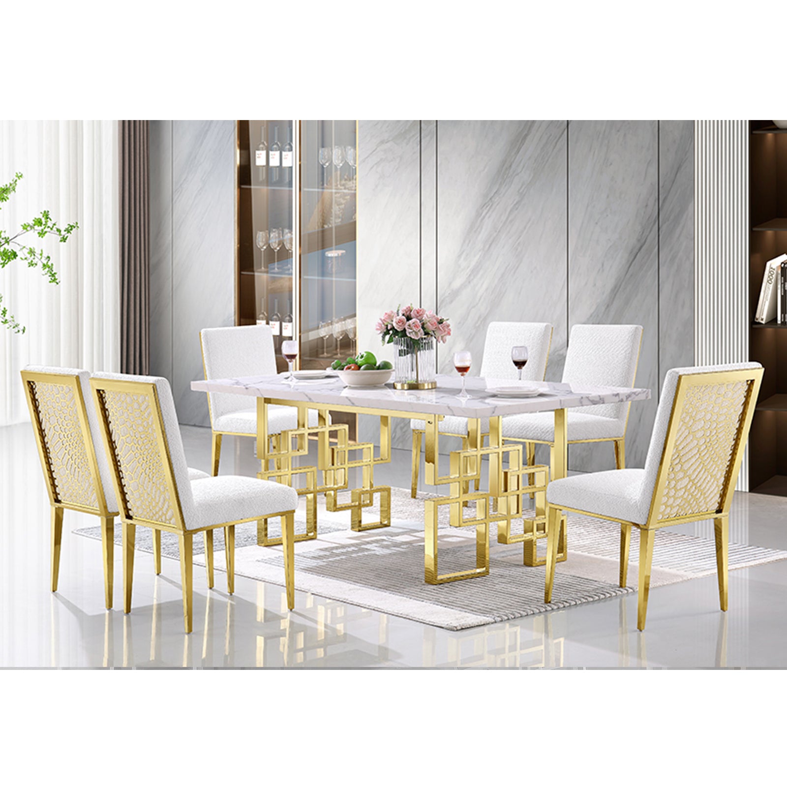 White and Gold Dining room Sets for 6 | AUZ furniture