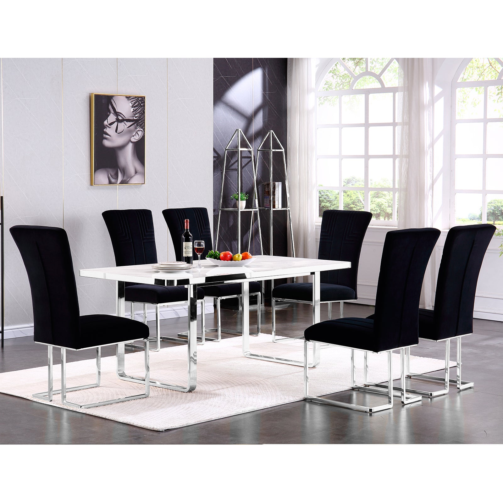 AUZ Black and Silver Dining room Sets for 6 | AUZ furniture